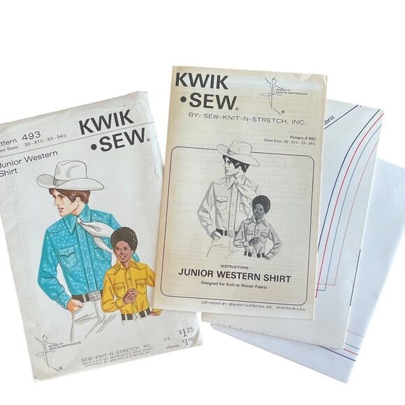 Office | Kwik Sew Vintage Sewing Pattern 493 Junior Western Shirt ...
